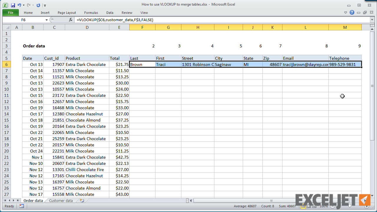 Excel Tutorial How To Use VLOOKUP To Merge Tables
